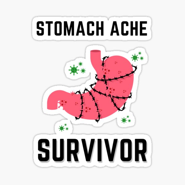 "Tummy Ache Survivor V3 Black-Stomach Ache Funny Illustrative" Sticker ...