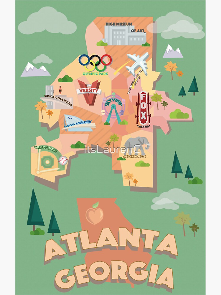 "Map of Landmarks in Atlanta" Sticker for Sale by itsLaurenC | Redbubble