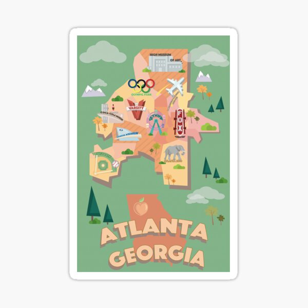 "Map of Landmarks in Atlanta" Sticker for Sale by itsLaurenC | Redbubble