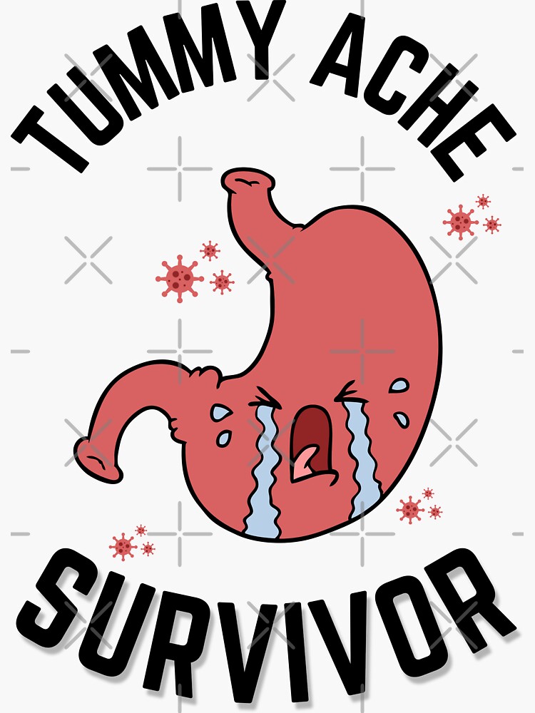 " Tummy Ache Survivor V4 Black-Stomach Ache Funny Illustrative" Sticker ...