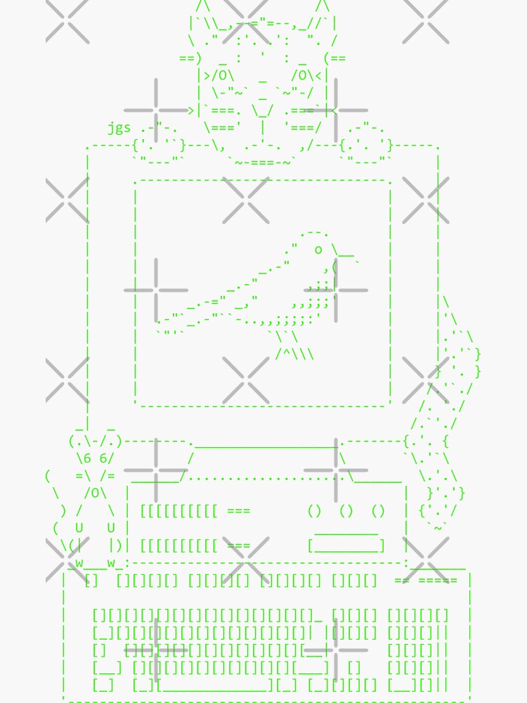 Pegatina «Gato en la pantalla de la computadora con pájaros y ratón ...