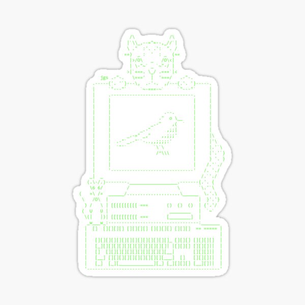 "Cat on computer screen with birds in and mouse Ascii Art" Sticker for ...