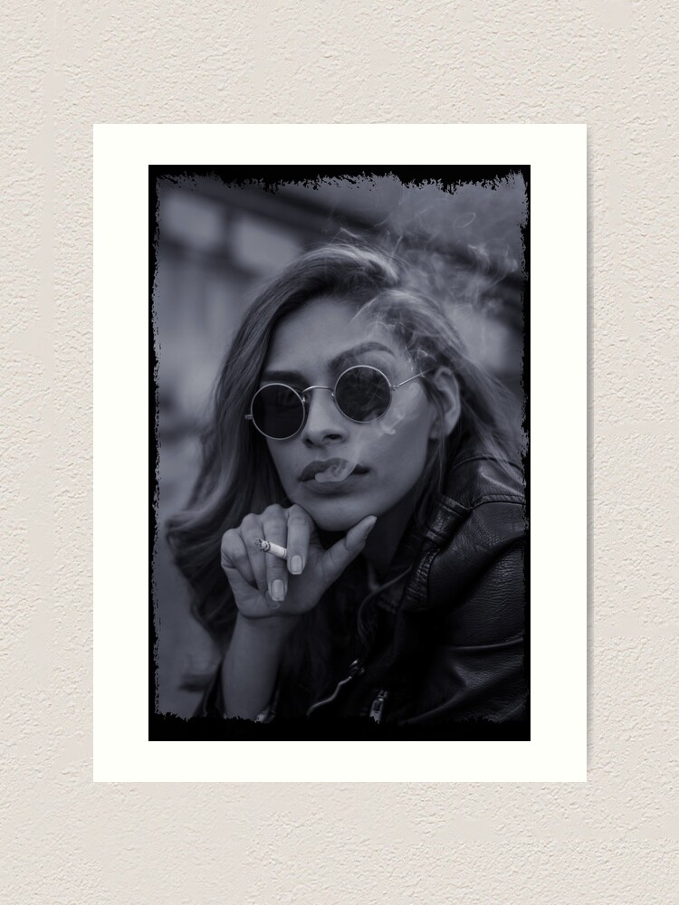 "Smoke Show - Sexy Lady in a Leather Jacket and Sunglasses Smoking a ...