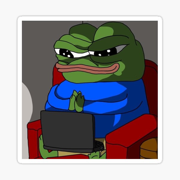 "Pepe the frog on laptop - scheming" Sticker by adultvirgin | Redbubble
