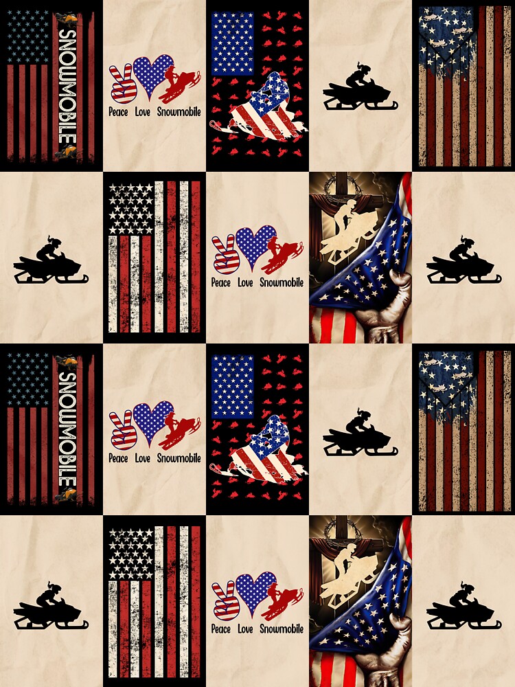 "Snowmobile American Flag Retro Art" Sticker by RoslynArt | Redbubble