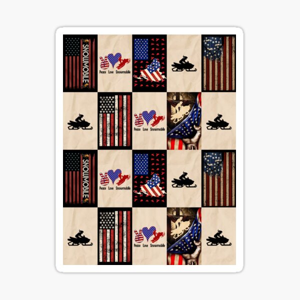 "Snowmobile American Flag Retro Art" Sticker by RoslynArt | Redbubble
