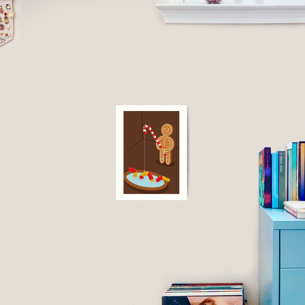 "Gingerbread Man Fishing with a Gummy Worm!" Art Print by ...