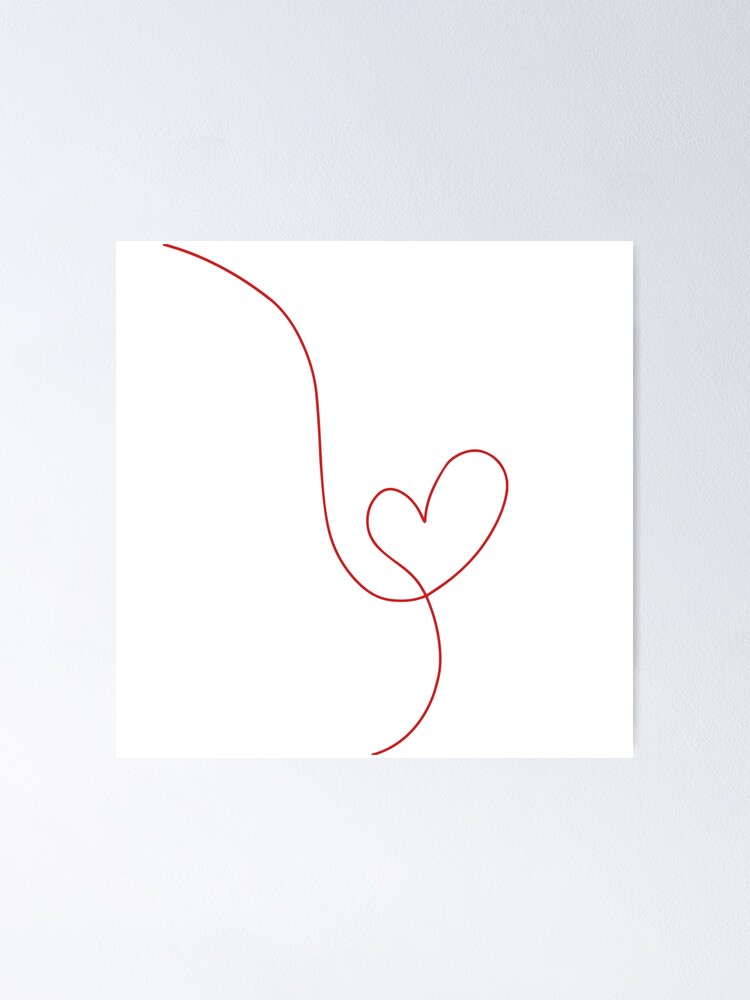 Póster «Arte de una línea de corazón rojo - Línea continua de corazón ...
