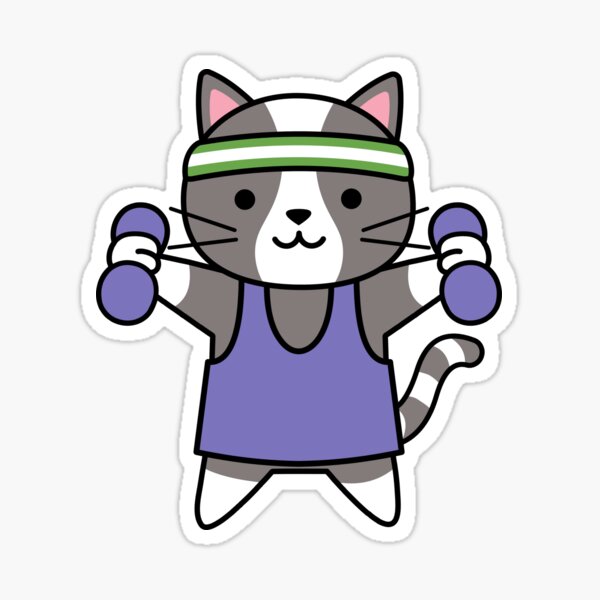 "GYM KITTY, GYM TIME, GYM CAT " Sticker by HappyKittyWorld | Redbubble