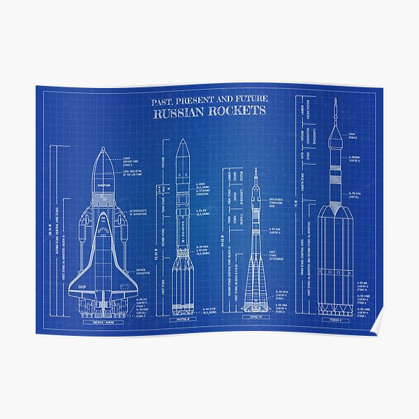"Past, Present And Future Russian Rockets (Blueprint)" Poster by ...