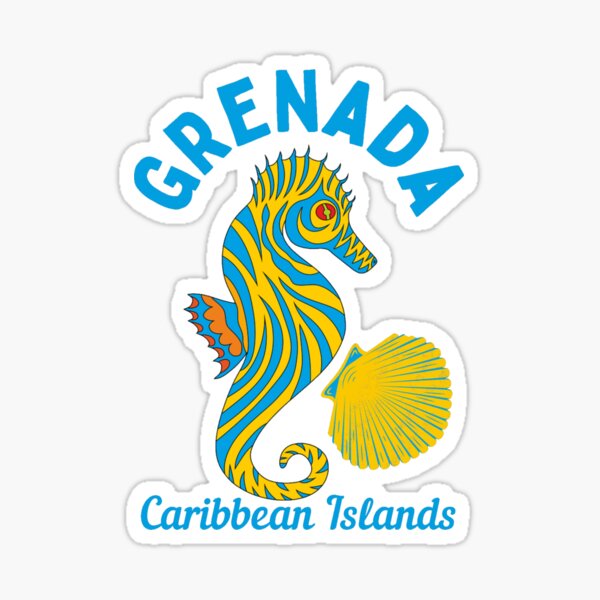 "Bright Caribbean Island Grenada, Blue Text- Beach / Vacation" Sticker ...