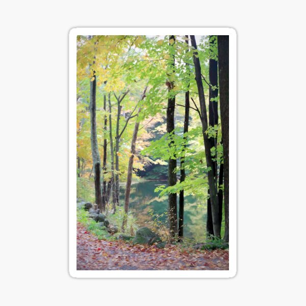"Fall Foliage On The Lake, with art effect" Sticker by plugsnpixels ...