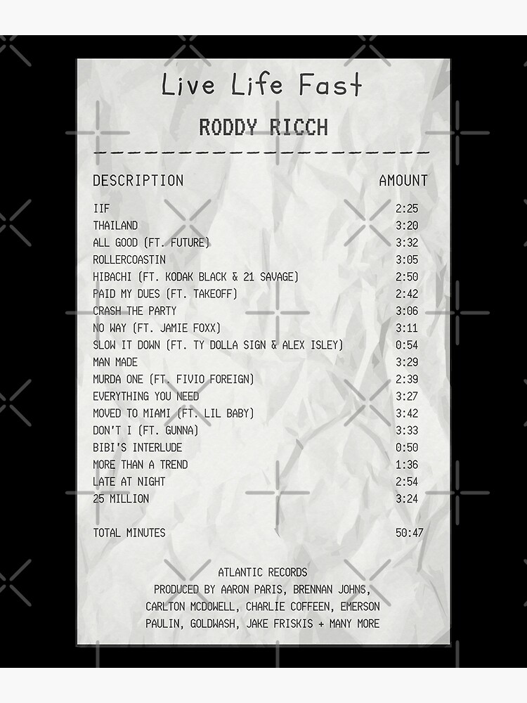 Lámina fotográfica «Diseño de recibo de álbum de Roddy Ricch LIVE LIFE ...