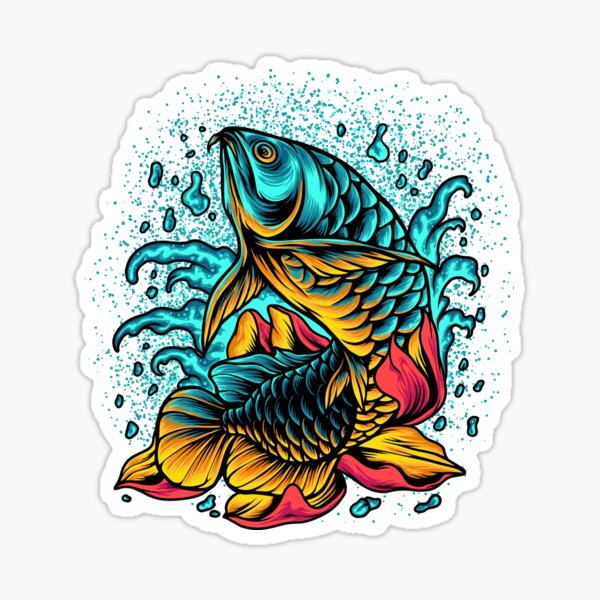 "Arowana Fish with Flowers and splash of water" Sticker for Sale by ...