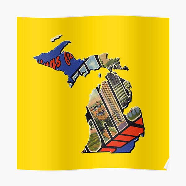Póster «Vintage y retro del mapa del estado de Michigan con el nombre ...
