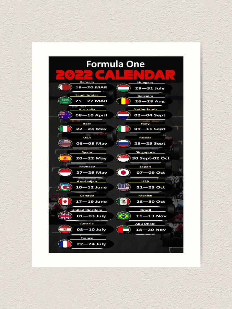 "F1 2022 Calendar" Art Print by AllMotorsport | Redbubble