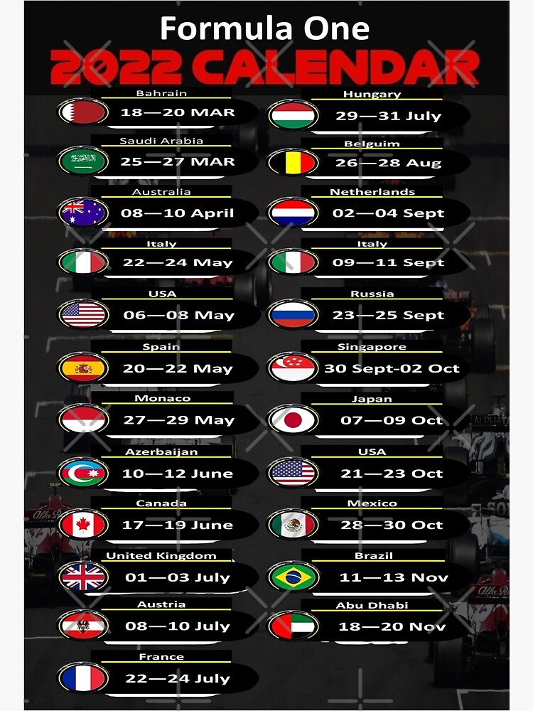 "F1 2022 Calendar" Art Print by AllMotorsport | Redbubble