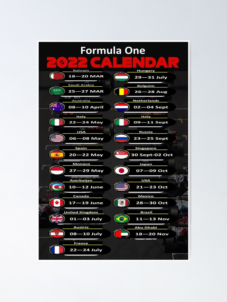 "F1 2022 Calendar" Poster for Sale by AllMotorsport | Redbubble