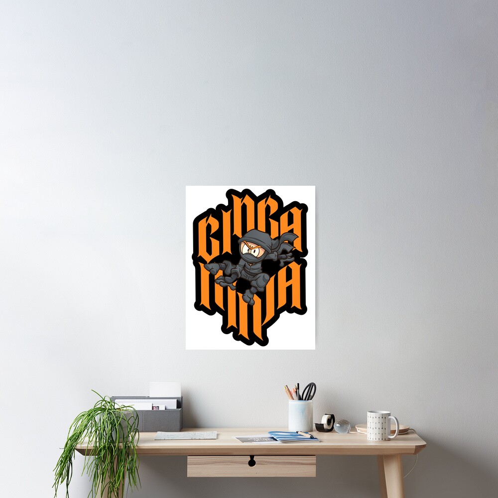 Póster «Ginga Ninja Black Outline - Ninja de dibujos animados con texto ...