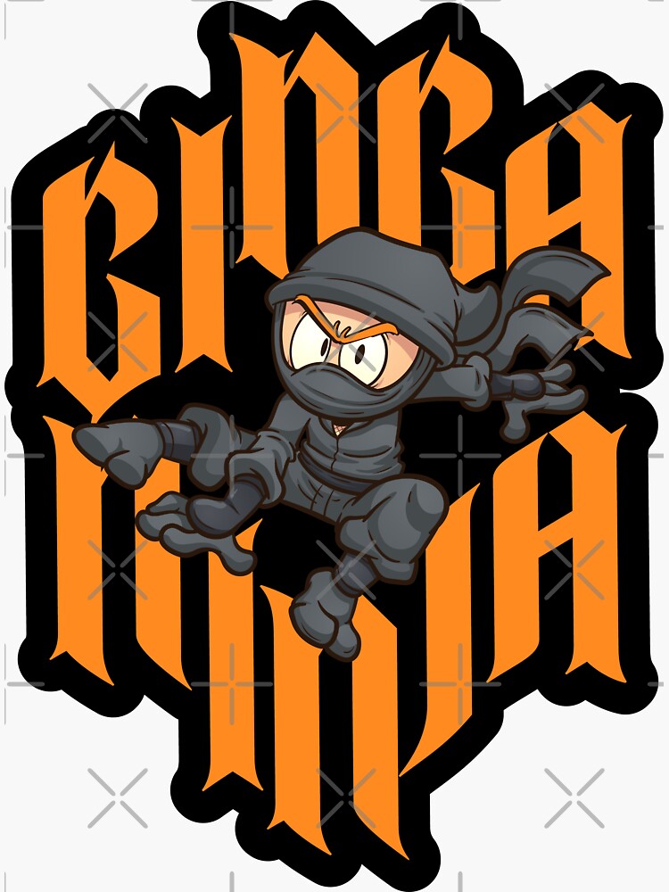 Pegatina «Ginga Ninja Black Outline - Ninja de dibujos animados con texto naranja - Ginga AF ...