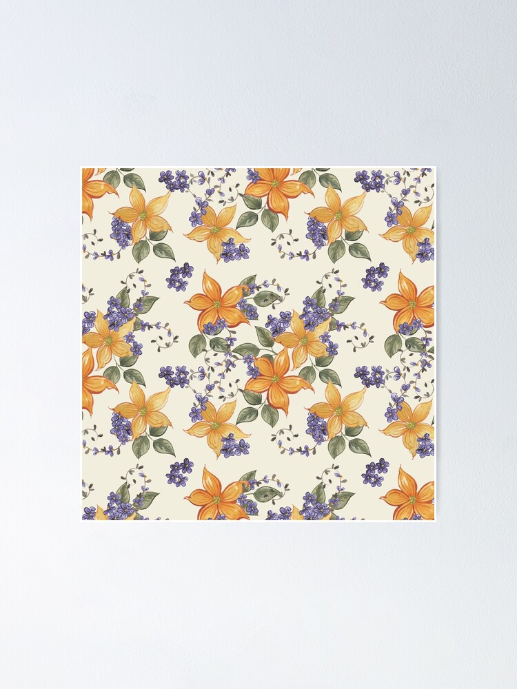 "Orange Flowers and Forget-Me-Nots (Cream" Poster for Sale by ...
