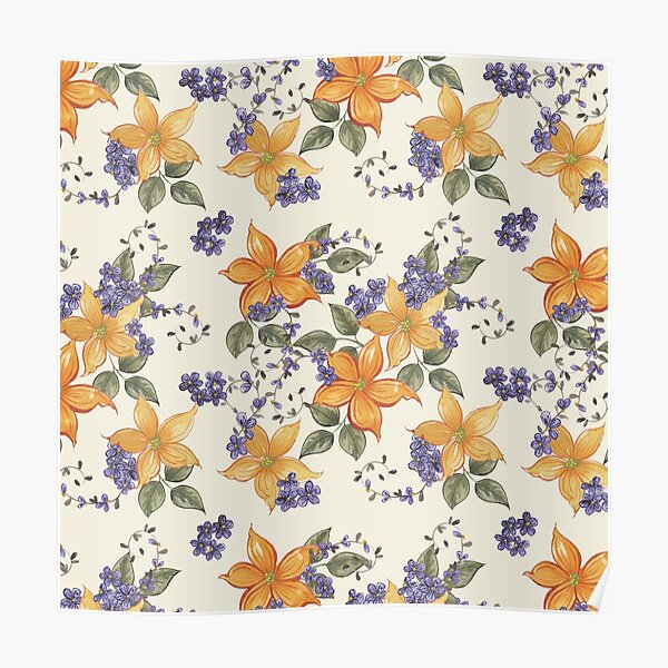"Orange Flowers and Forget-Me-Nots (Cream" Poster for Sale by ...
