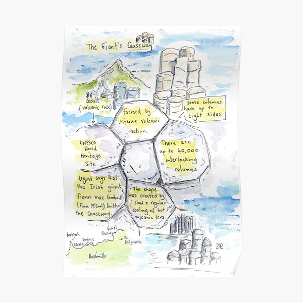 "Giant's Causeway illustrated information drawing" Poster by DebTheZeb ...