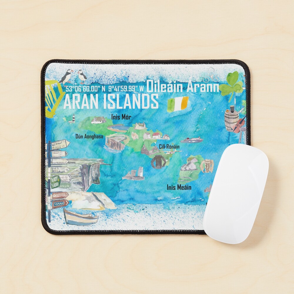 "Aran Islands Ireland Illustrated Travel Map with Tourist Highlights ...