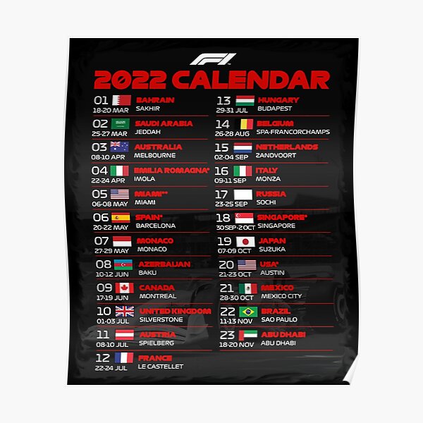 "2022 F1 Calendar" Poster for Sale by saltashdesigns | Redbubble