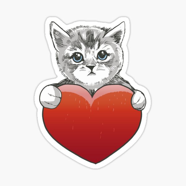 "Cute Kitty Face Cat Red Heart" Sticker by K-Constantine | Redbubble