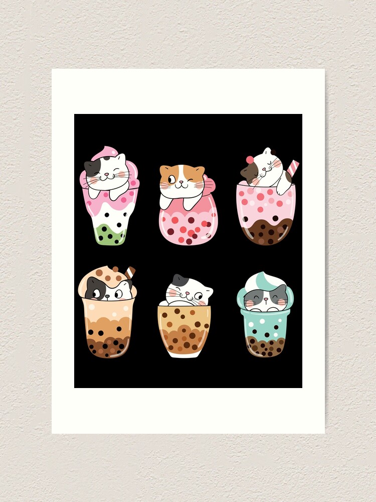 Kawaii Cat Boba Tea Bubble Tea Kawaii Japanese Anime Neko Art Print