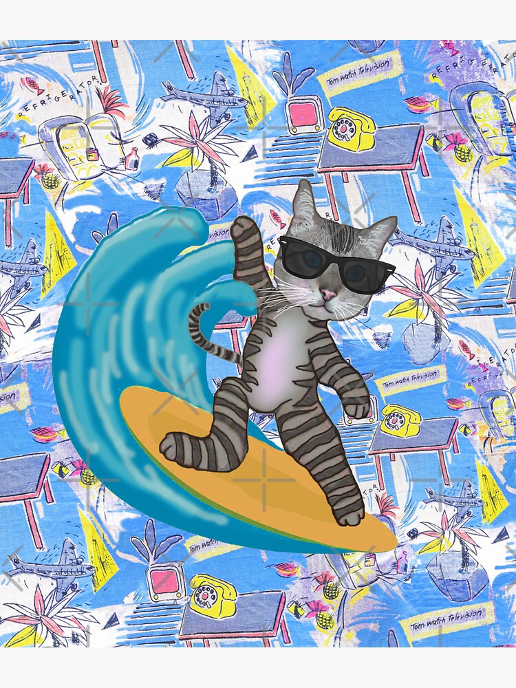 "Surfer Cat in California Beach, art by Miguel Matos Official" Sticker ...