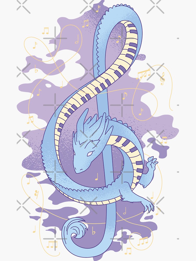 "Musical Dragon Piano Keys Music Notes Pianist Art" Sticker for Sale by ...