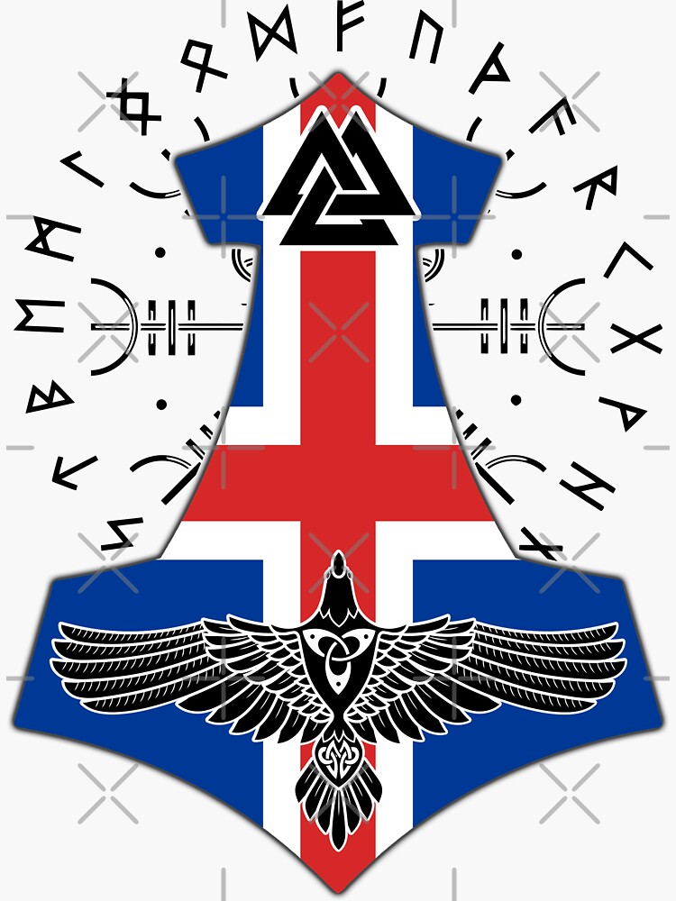 "Viking Iceland Flag Viking Thor Runes Iceland Vikings" Sticker for ...