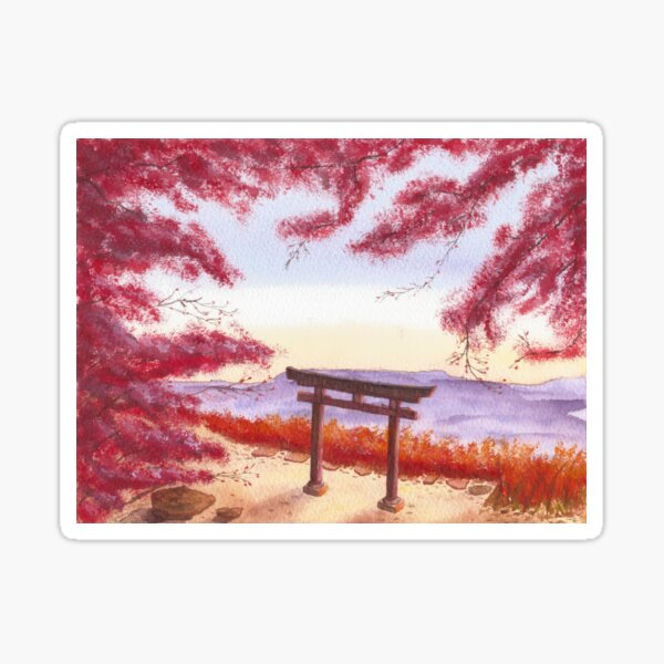 "Japanese Tori gate shrine mountain" Sticker for Sale by joroooart ...