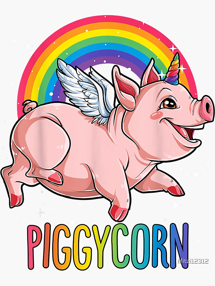 "Piggycorn Pig Unicorn Funny Women Girls Space Galaxy Rainbow" Sticker ...