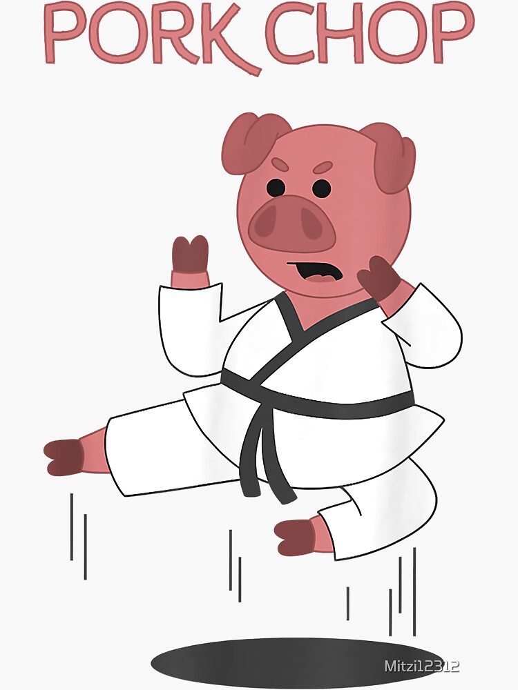 "Pork Chop - Funny Pig Karate Pun" Sticker by Mitzi12312 | Redbubble