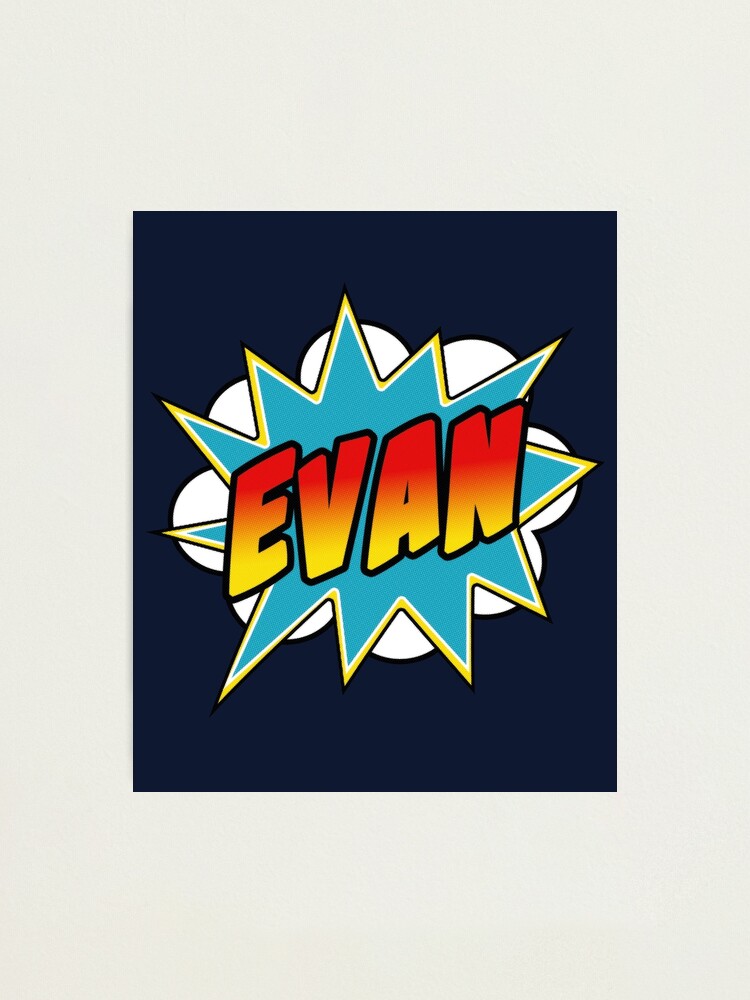 Lámina fotográfica «Superhéroe del cómic del nombre de Evan para niños ...