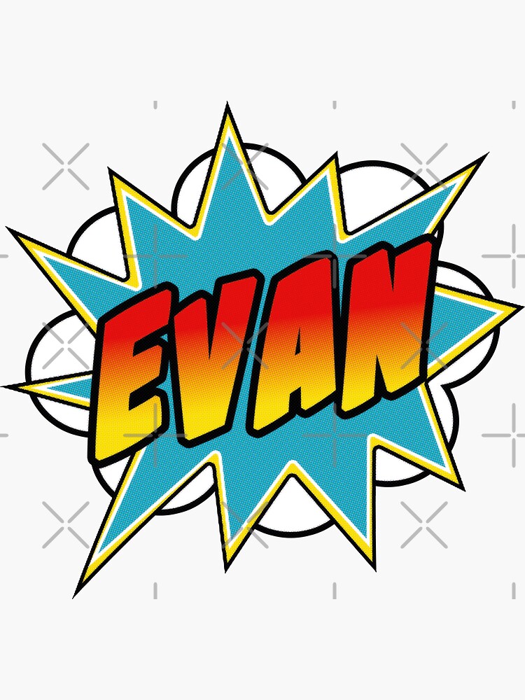 "Boys Evan Name Comic Book Superhero" Sticker for Sale by Rixta82 ...
