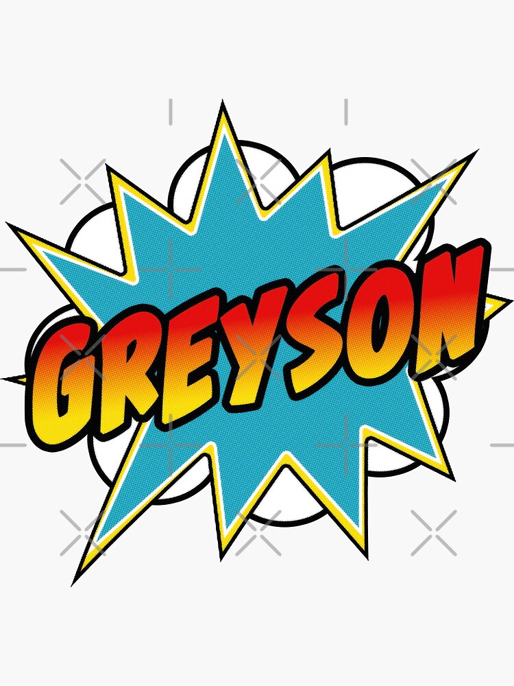 "Boys Greyson Name Comic Book Superhero" Sticker by Rixta82 | Redbubble