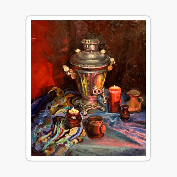 "Still life with samovar and candles" Sticker by drevart | Redbubble