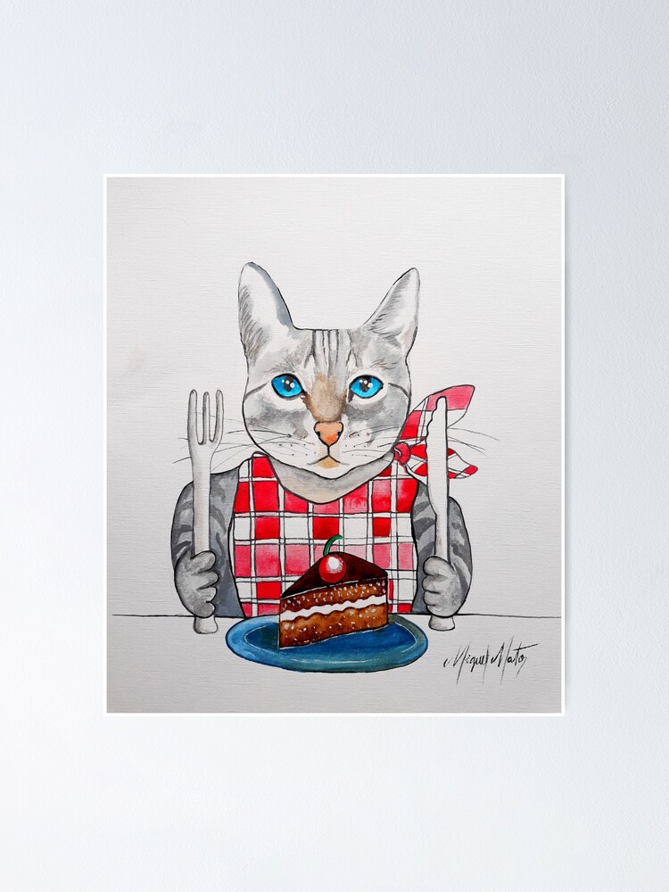 " Cat glutton at the table with birthday cake, art by Miguel Matos ...