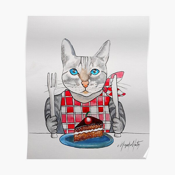 " Cat glutton at the table with birthday cake, art by Miguel Matos ...