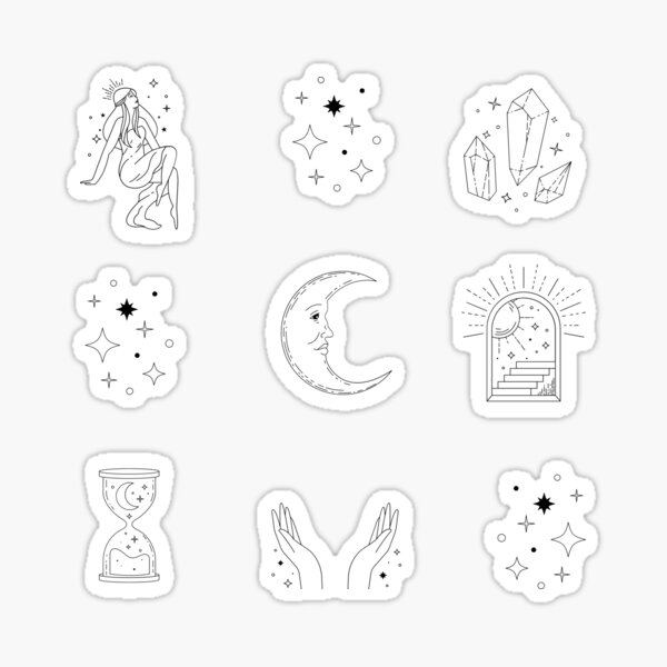"Galactic Celestial Aesthetic Sticker Pack, Bohemian Hand Drawn ...