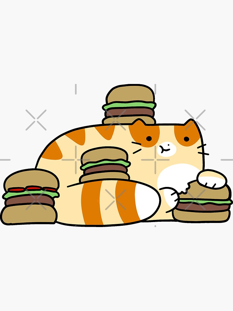 "Tabby Cat Eating Burgers" Sticker by SaradaBoru | Redbubble
