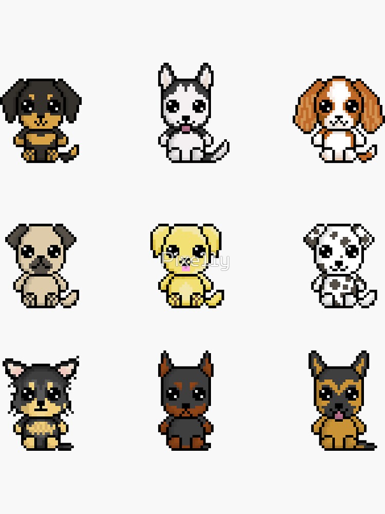 Pegatina «9x Kawaii Chibi Pixel Dogs Set 1 (Dachshund, Husky, Cocker ...