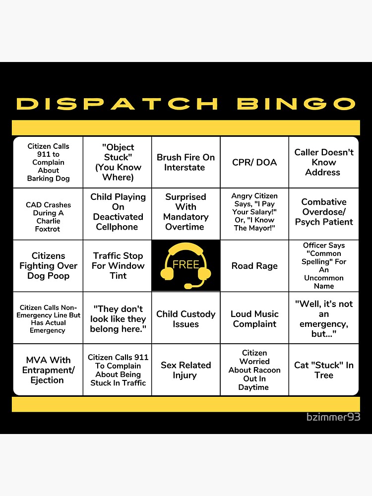 "911 Dispatcher Bingo" Sticker for Sale by bzimmer93 | Redbubble