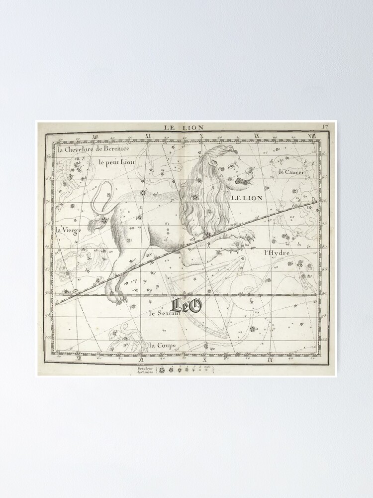 Póster «Signo del zodíaco Leo, mapa estelar vintage año1795» de ...