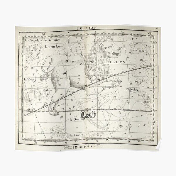 Póster «Signo del zodíaco Leo, mapa estelar vintage año1795» de ...