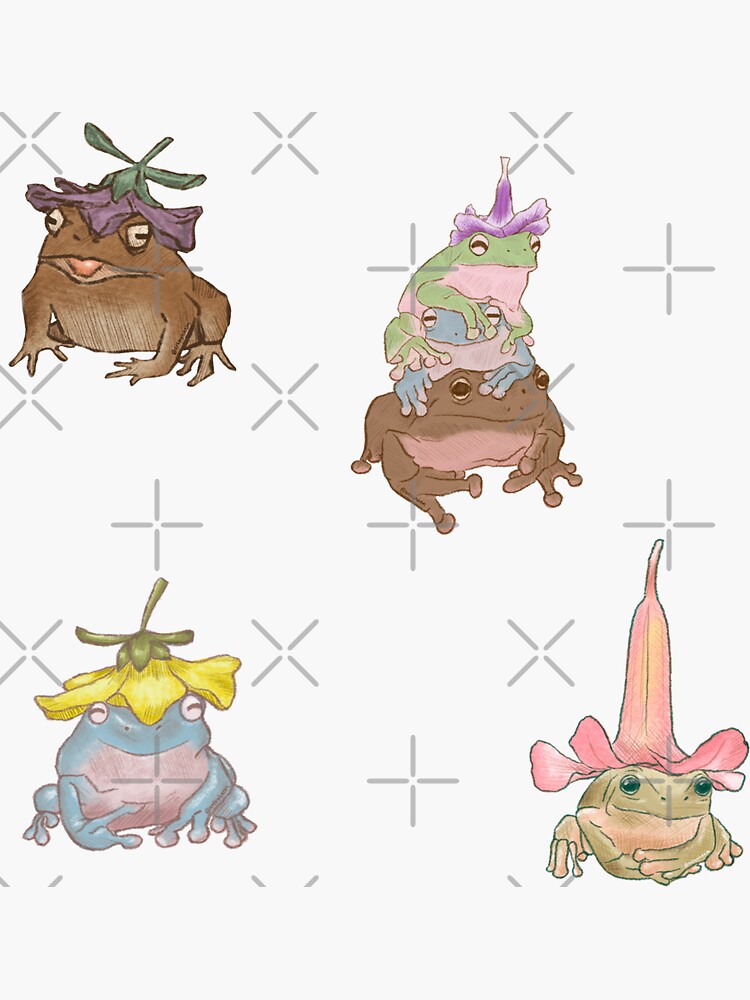 "cottagecore frogs with flowers " Sticker for Sale by artbyhaein ...
